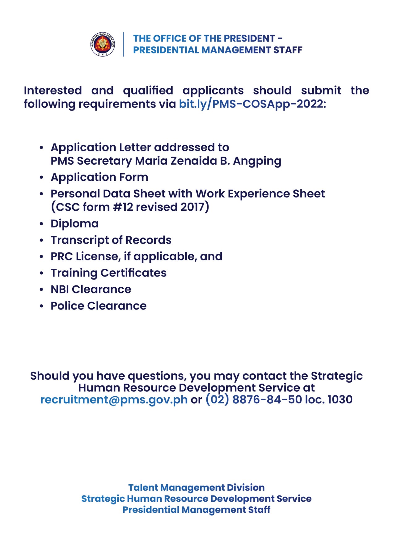 Office of the President – Presidential Management Staff (OP-PMS) Hiring ...