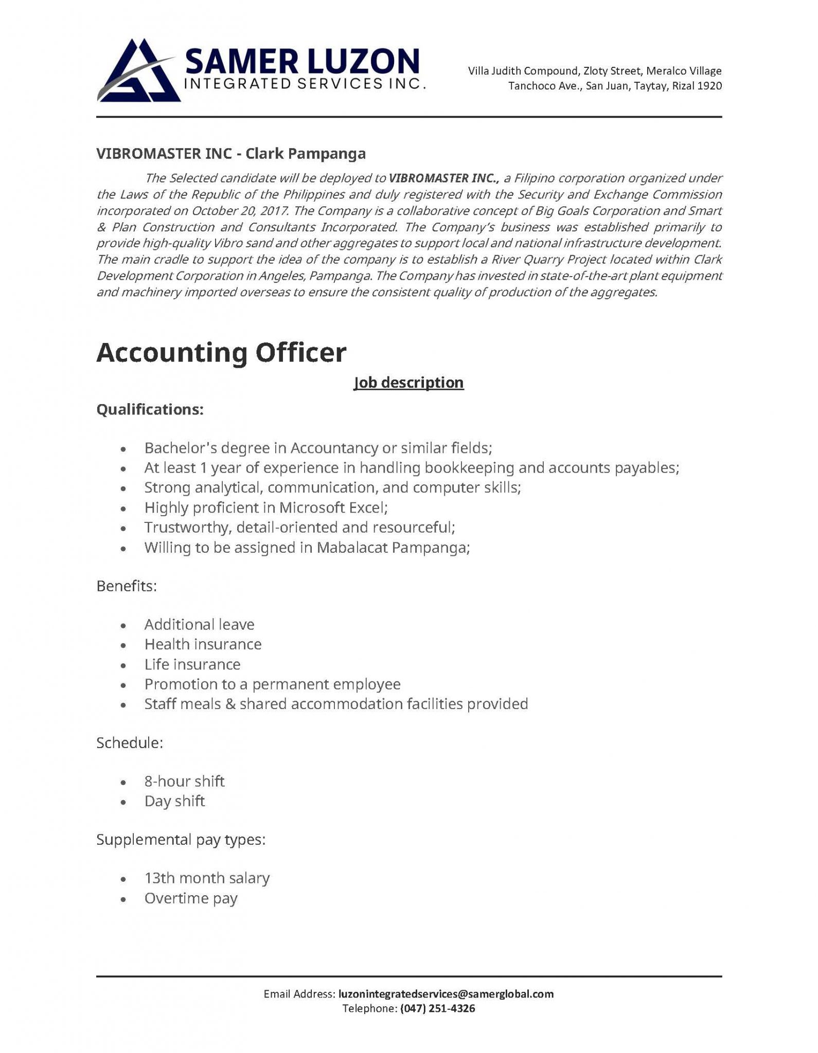 VIBROMASTER INC. – One (1) Accounting Officer – UP Alumni Website