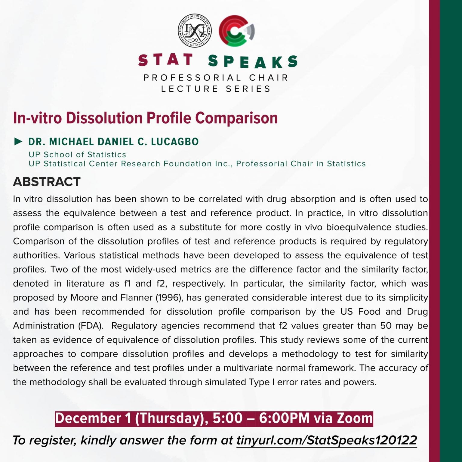 Stat Speaks Colloquium In Vitro Dissolution Profile Comparison Up Alumni Website