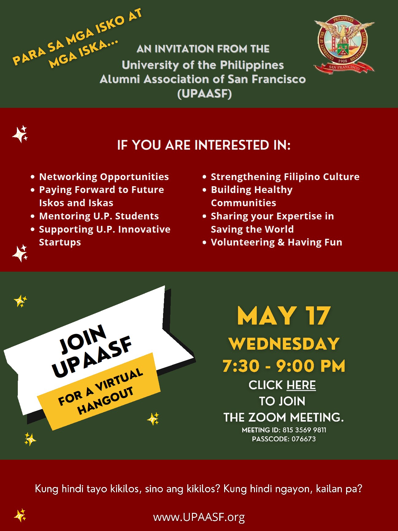UPAA San Franciscon (UPAASF) Virtual Hangout – UP Alumni Website