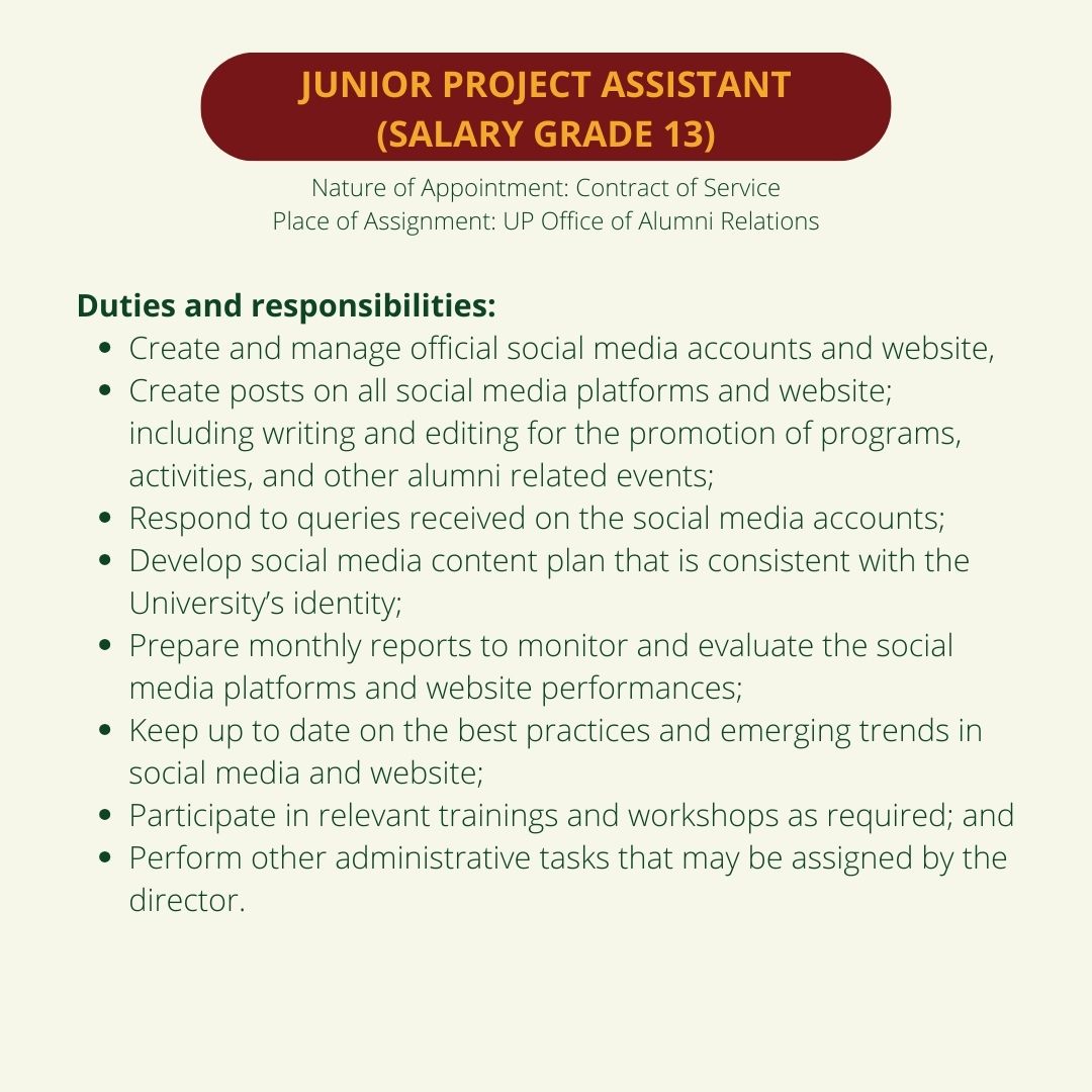 Urgent Hiring! One (1) Junior Project Assistant – UP Alumni Website