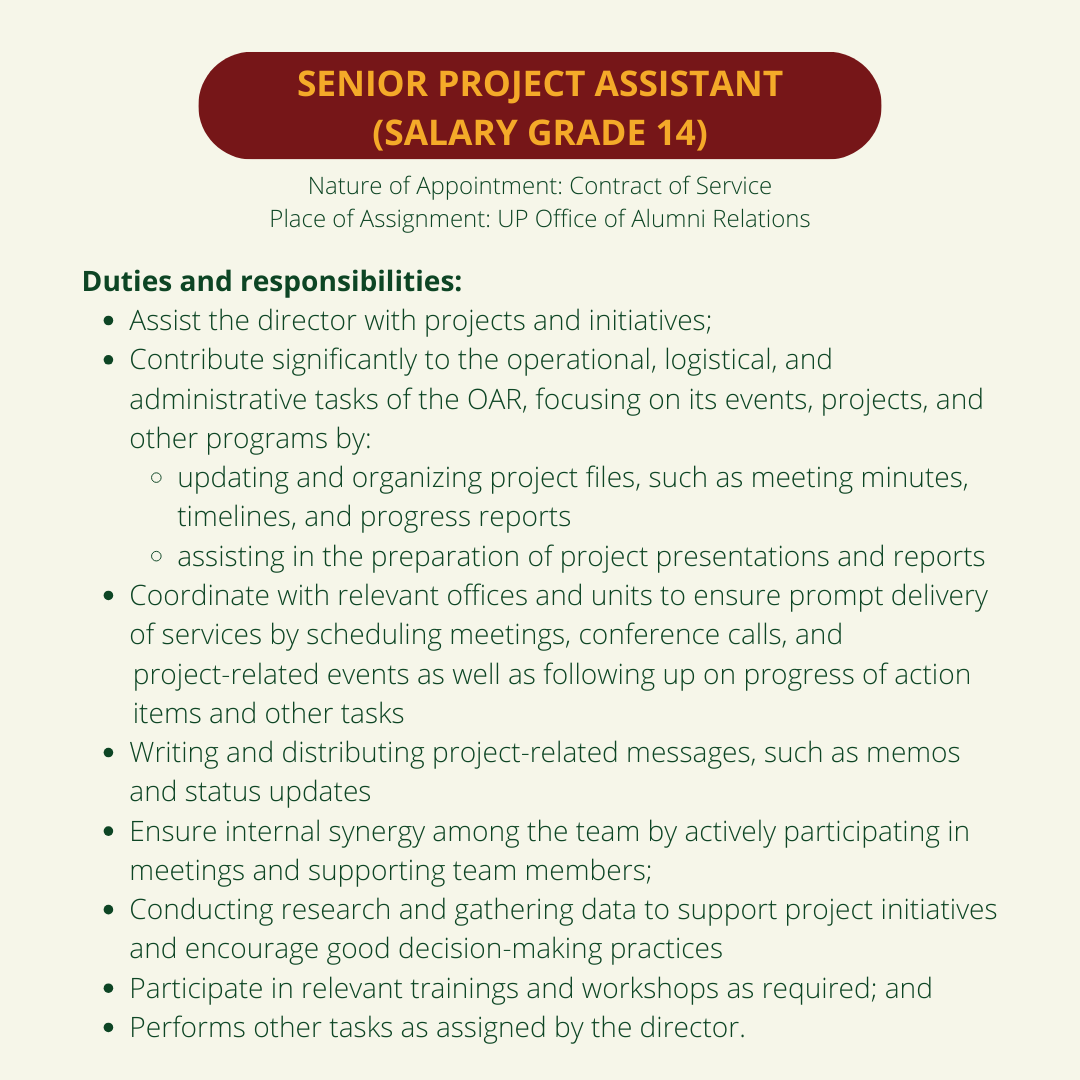 Urgent Hiring! One (1) Senior Project Assistant – UP Alumni Website