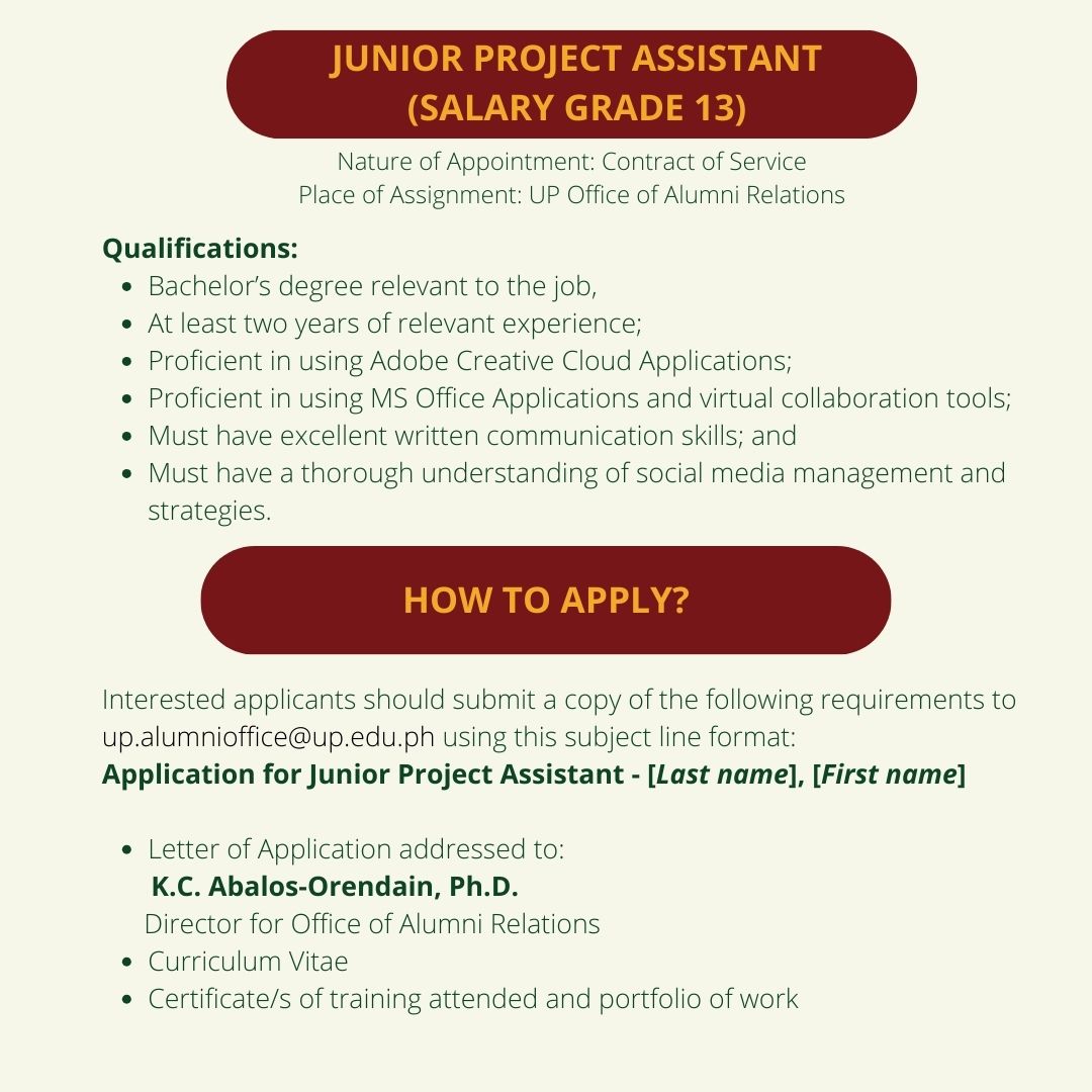 Urgent Hiring! One (1) Junior Project Assistant – UP Alumni Website
