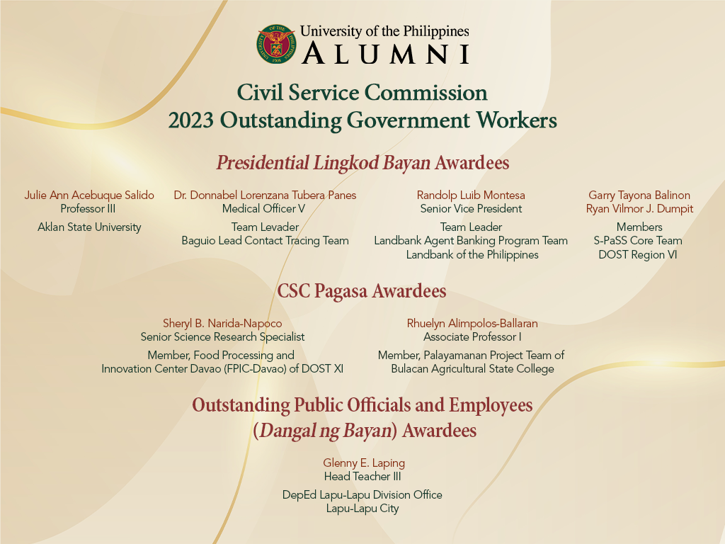 CSC recognizes UP alumni in the 2023 Outstanding Government Workers ...